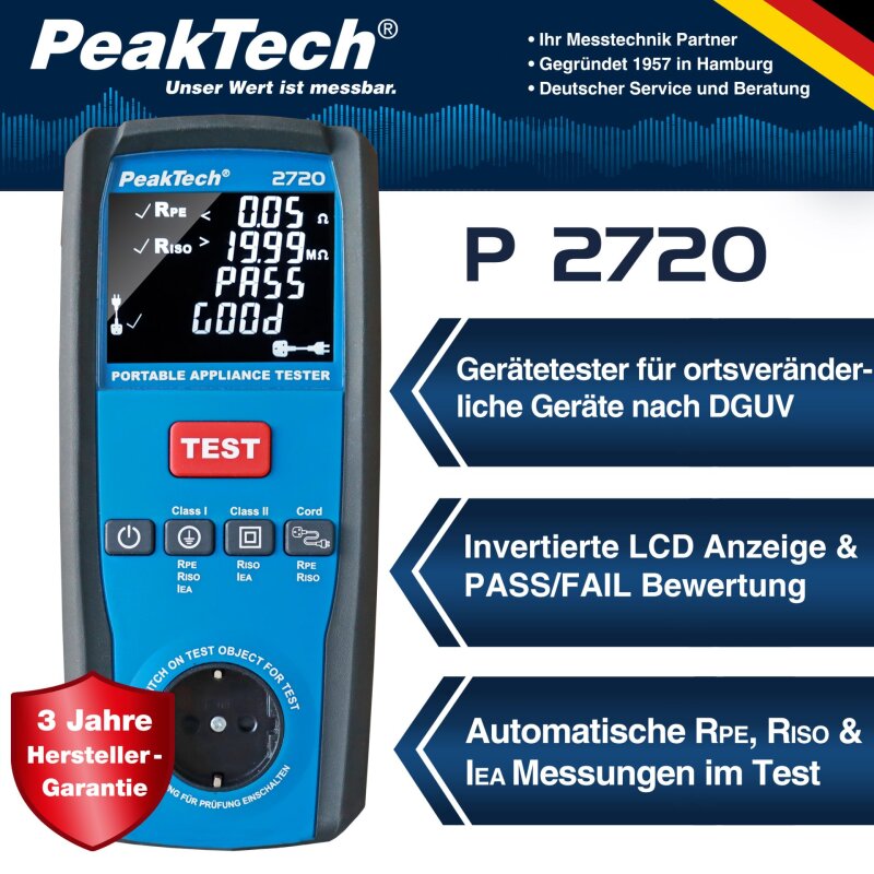 PeakTech 2720, PAT Tester for Portable Devices - PSE - Priggen Specia ...